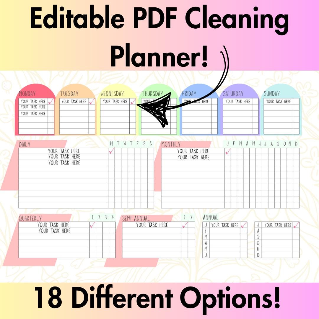 Editable Cleaning Schedule House Cleaning Task Tracker Cleaning ...