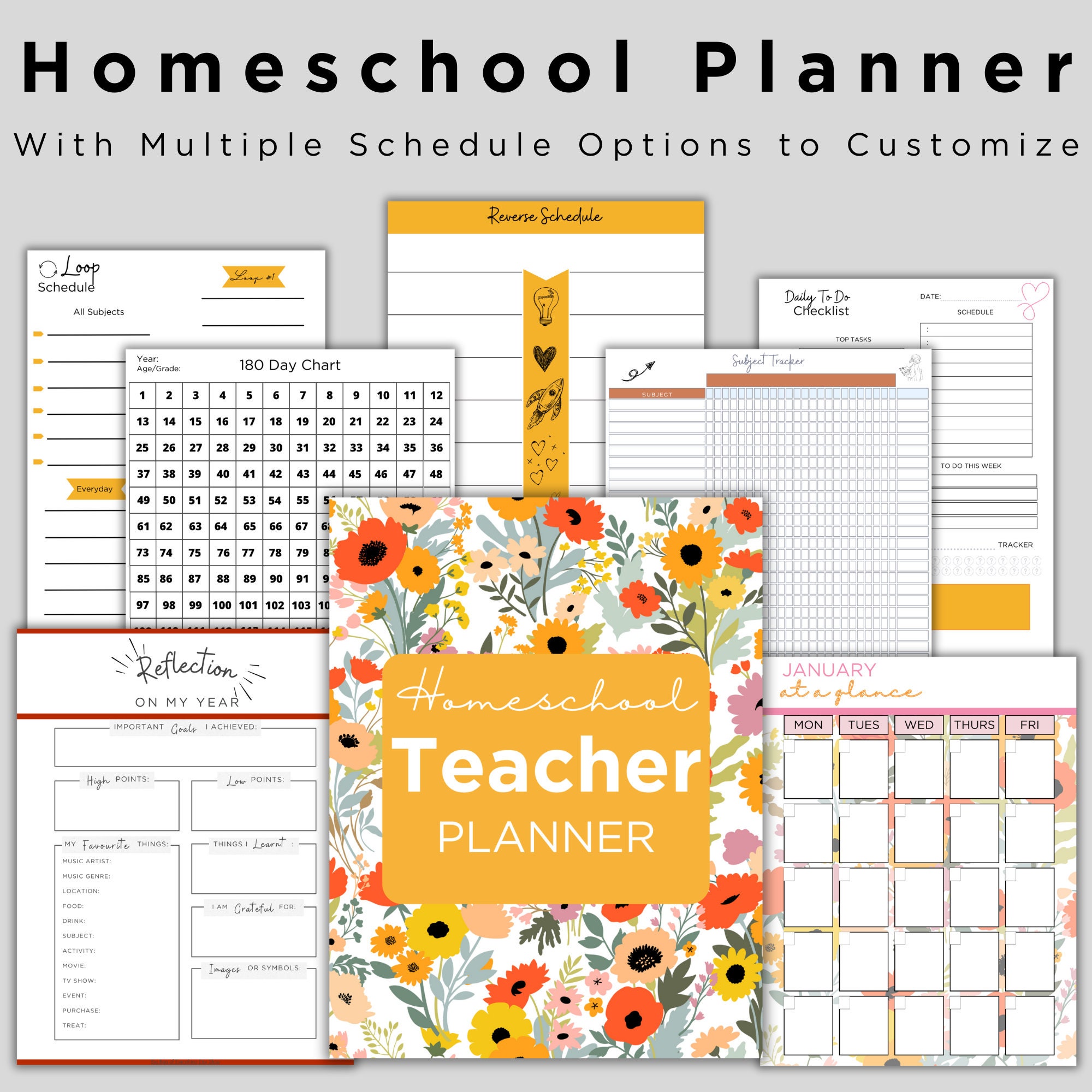 Homeschool Planner Undated Calendar Task Tracker Subject Tracker ...