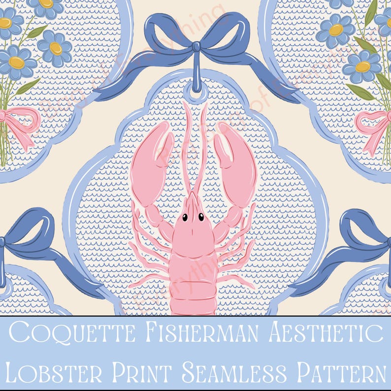 Coquette Lobster Fisherman Aesthetic Seamless Pattern Digital File - Etsy