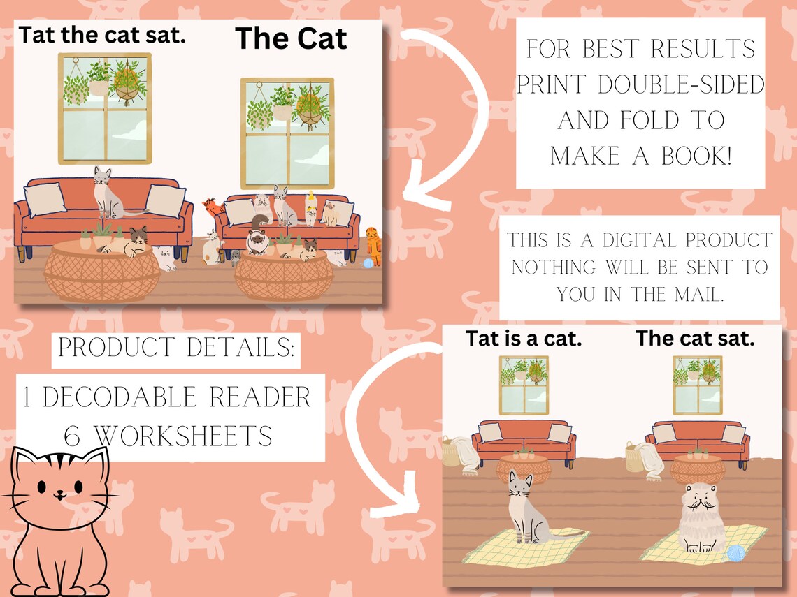 CVC Worksheets AT Word Family Decodable Reader Preschool Activities ...