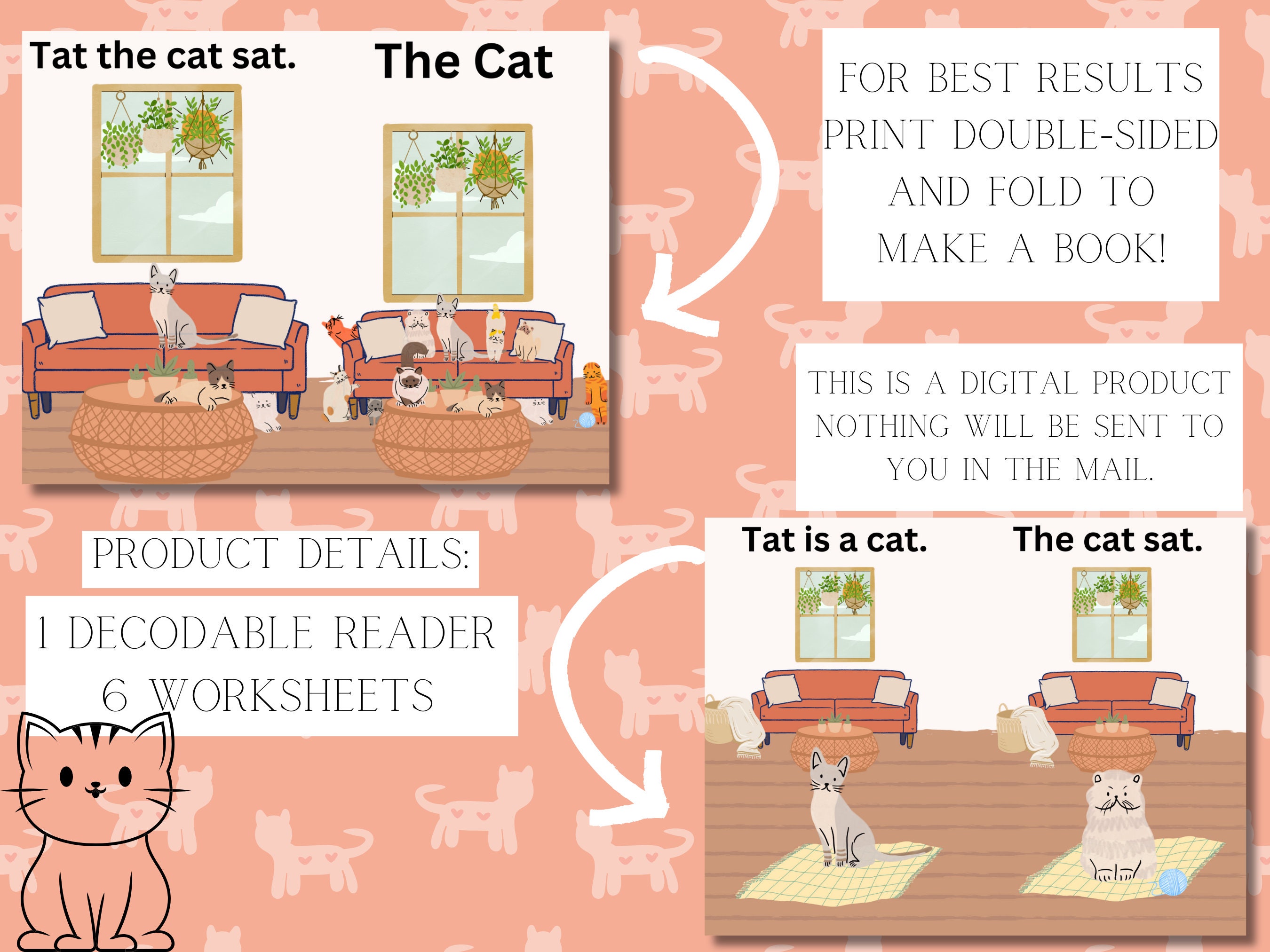 CVC Worksheets AT Word Family Decodable Reader Preschool Activities ...
