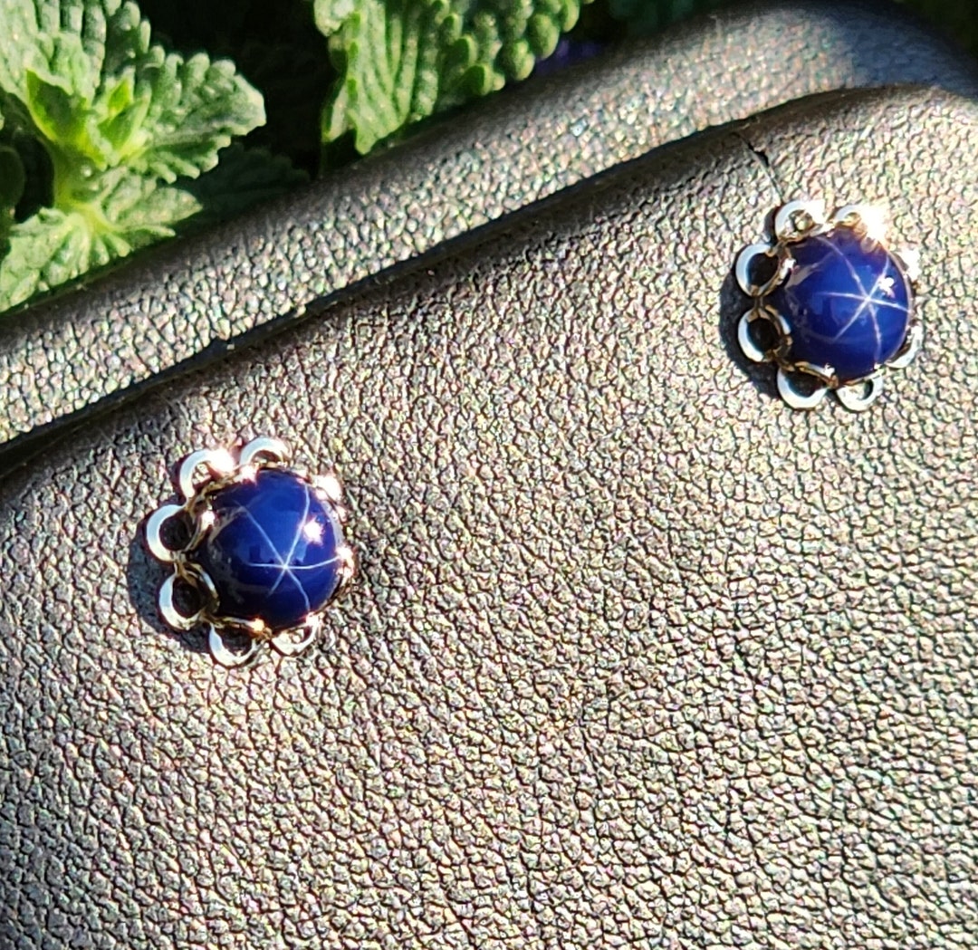 14K Gold "star Flower" Star Sapphire Earrings - Etsy