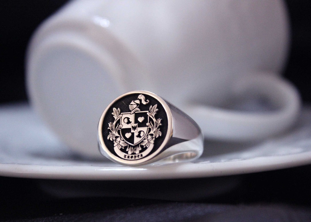 Custom Engraved Signet Ring With 18K Matte Gold, Traditional ...