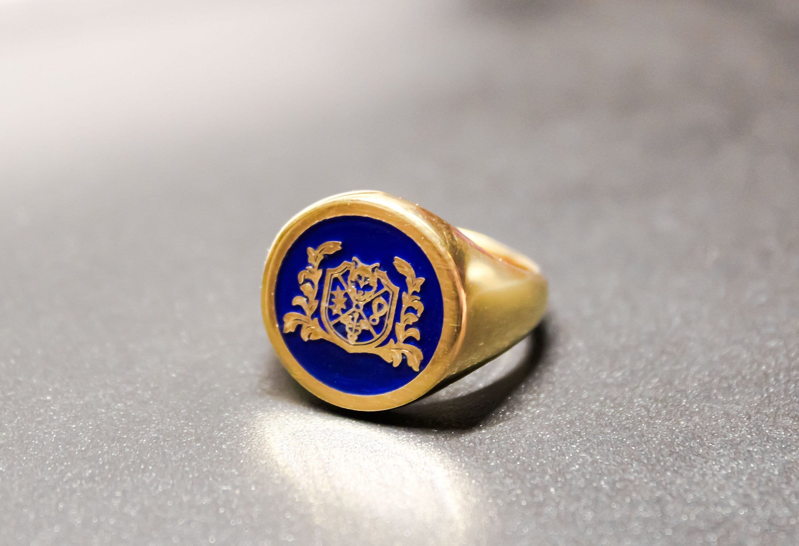 Blue enamel ring with name store