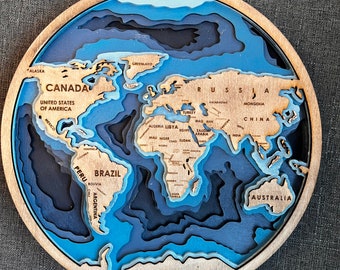 Layered Wood World Map - Etsy