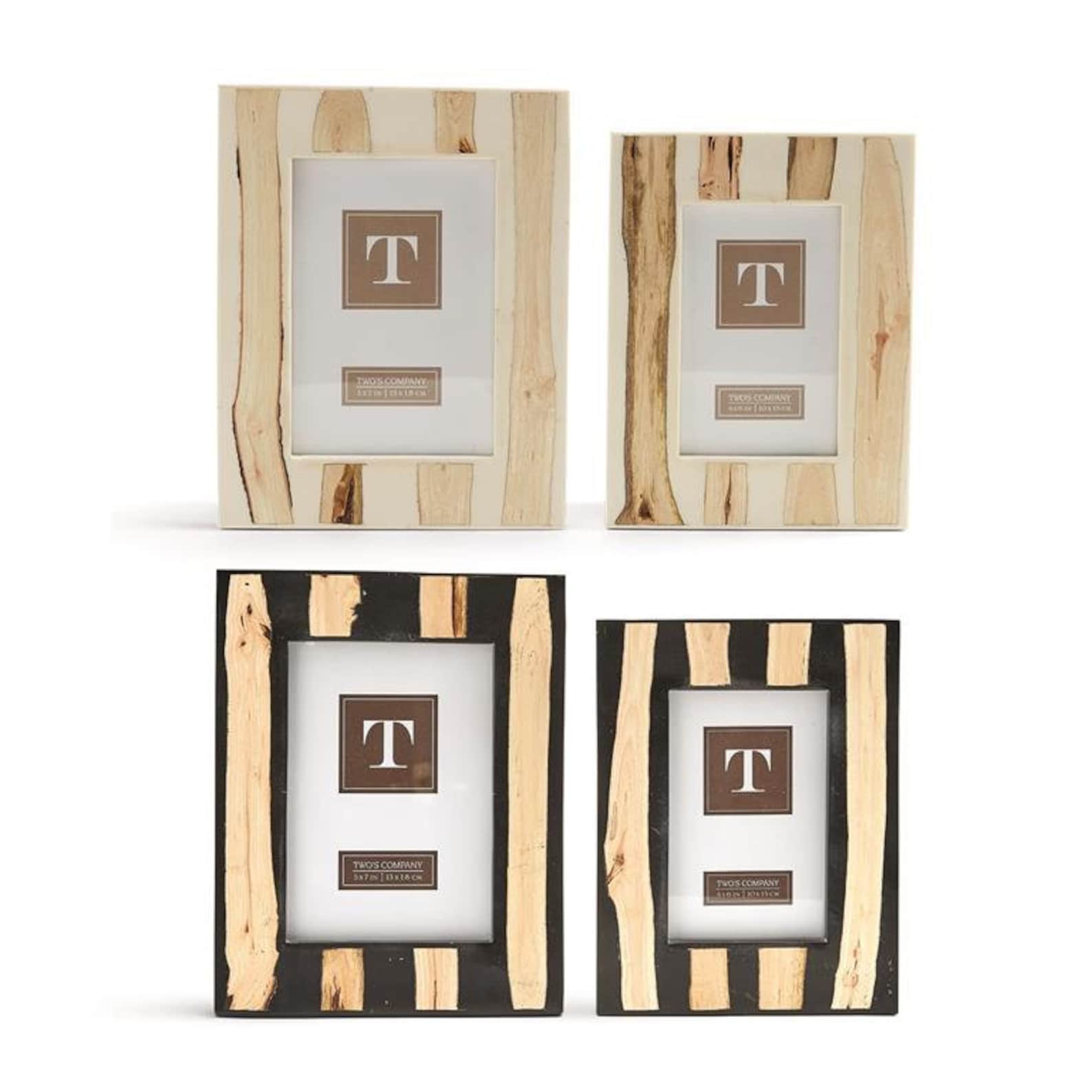 TOZAI HOME - Set of 2 Black Inlay Photo Frames and Wood Inlay Set ...