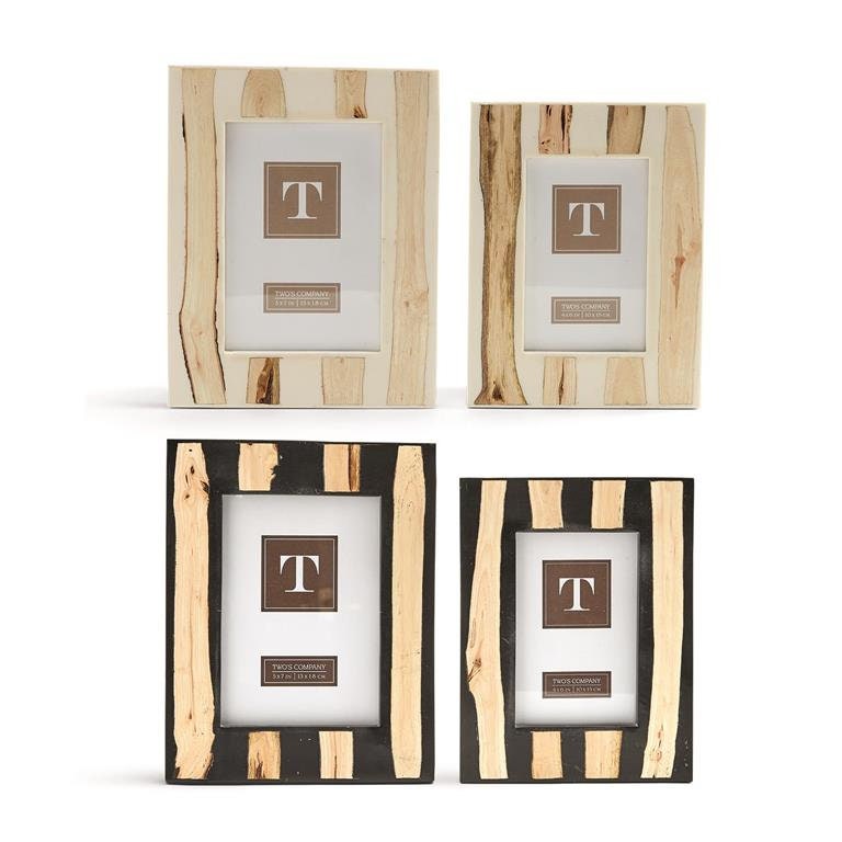 TOZAI HOME - Set of 2 Black Inlay Photo Frames and Wood Inlay Set ...