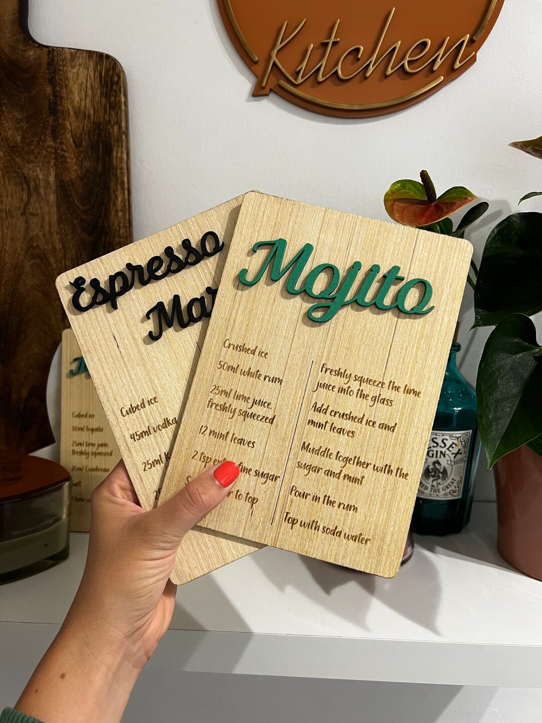 A5 Engraved Wooden Cocktail Recipe Boards | Wooden Cocktail Bar Signs ...