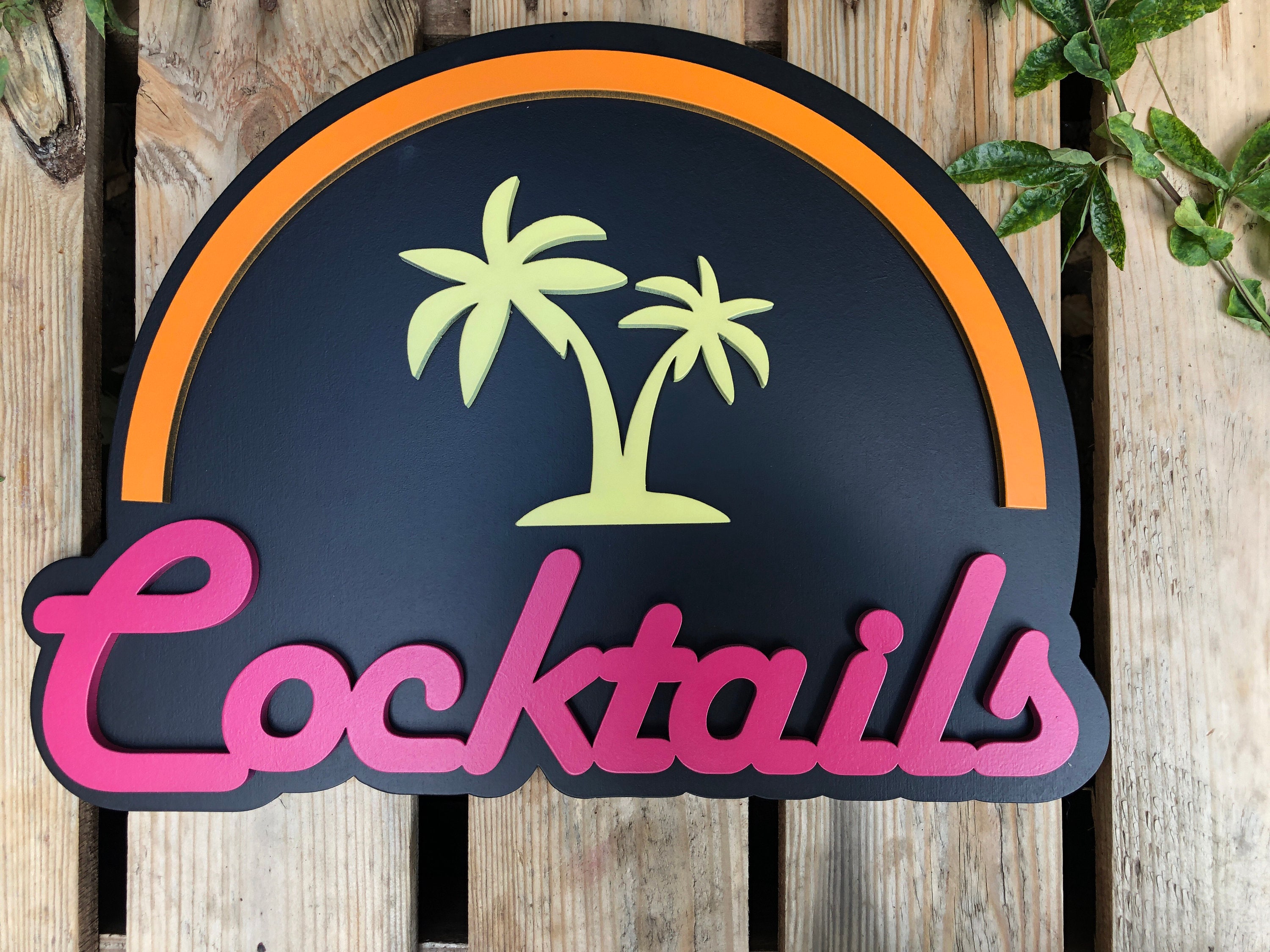 Wooden Neon Inspired Cocktail Sign Neon Cocktail Sign | Etsy