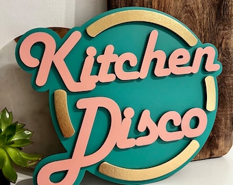 Kitchen Disco Sign Rustic Wooden Kitchen Wall Decoration Plaque Wire ...