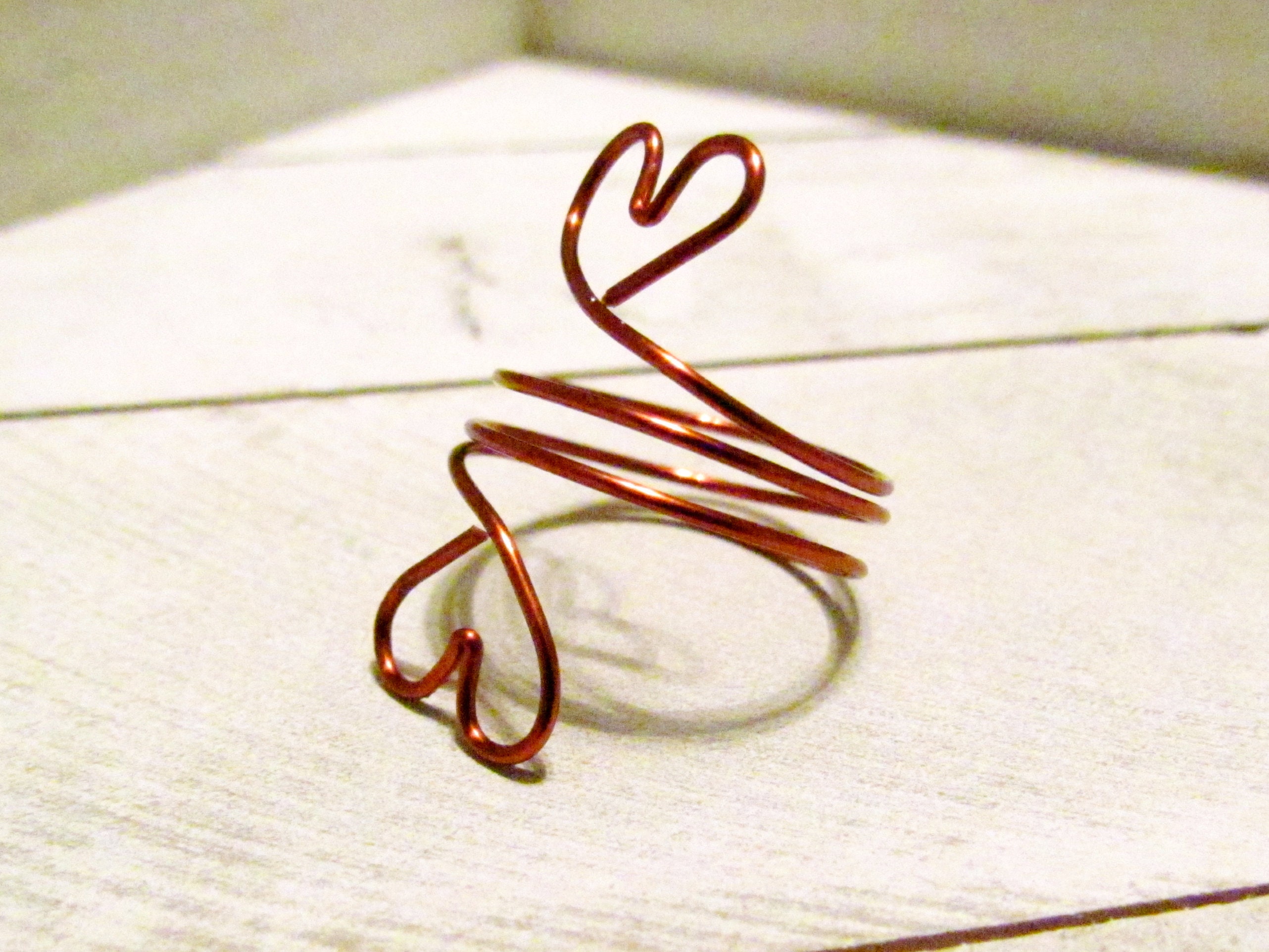 Adjustable Double Heart Wire Ring - Etsy