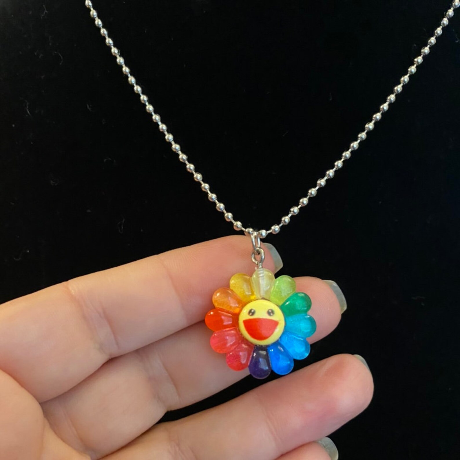 Rainbow Happy Face Necklace/ Hobi Flower Necklace/ Sunflower - Etsy
