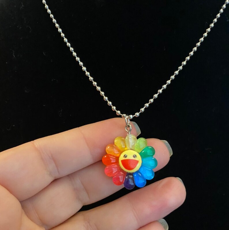 Rainbow Happy Face Necklace/ Hobi Flower Necklace/ Sunflower - Etsy