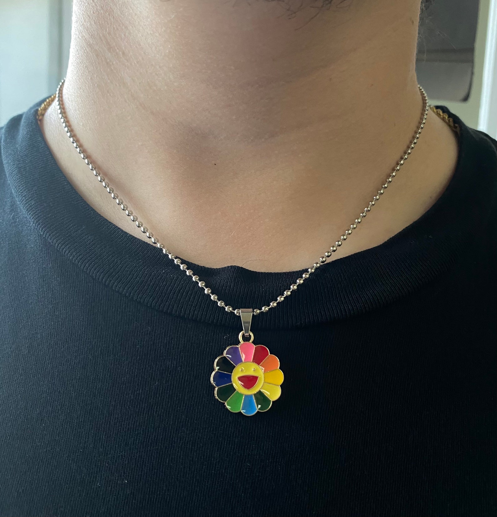 Rainbow Happy Face Necklace/ Hobi Flower Necklace/ Sunflower - Etsy