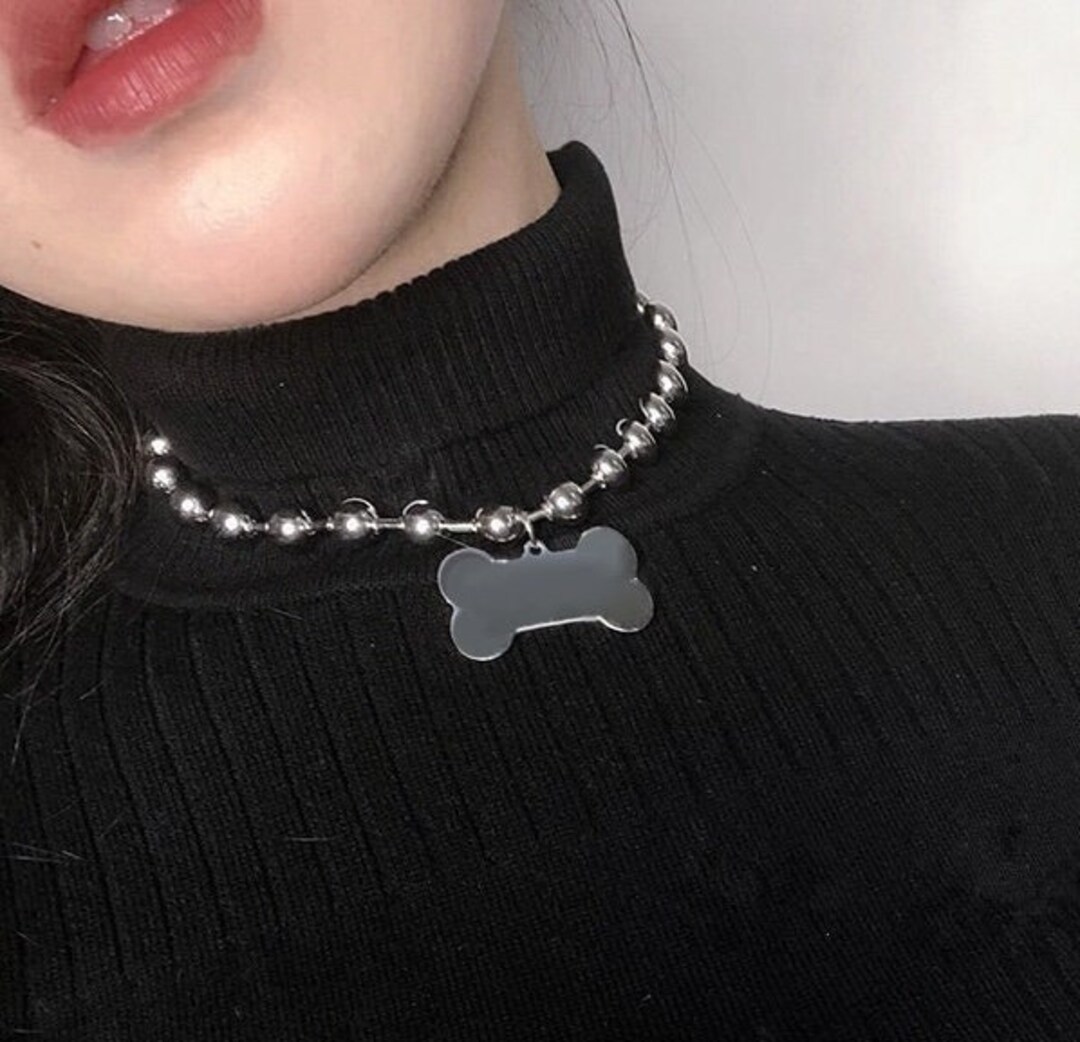 Dog Bone Choker/ Dog Tag Choker Necklace/ Bone Necklace/ Dog Tag Choker ...