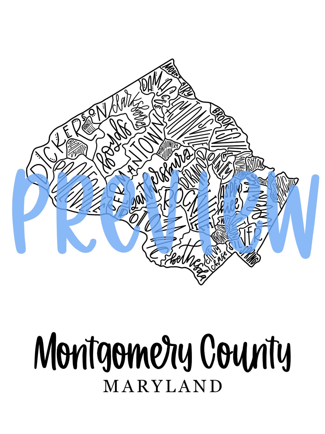 Montgomery County, MD Map - Etsy