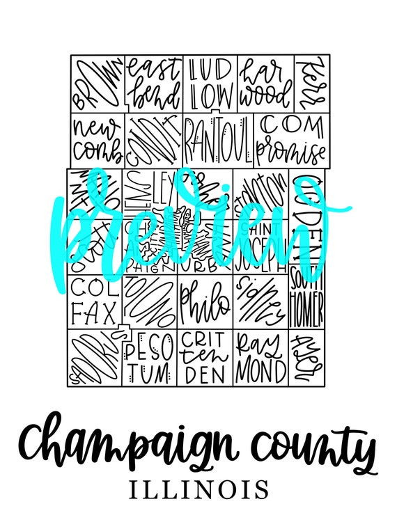Champaign County IL Map | Etsy