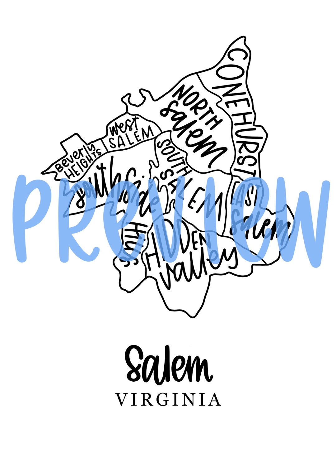 Salem, VA Neighborhood Map - Etsy