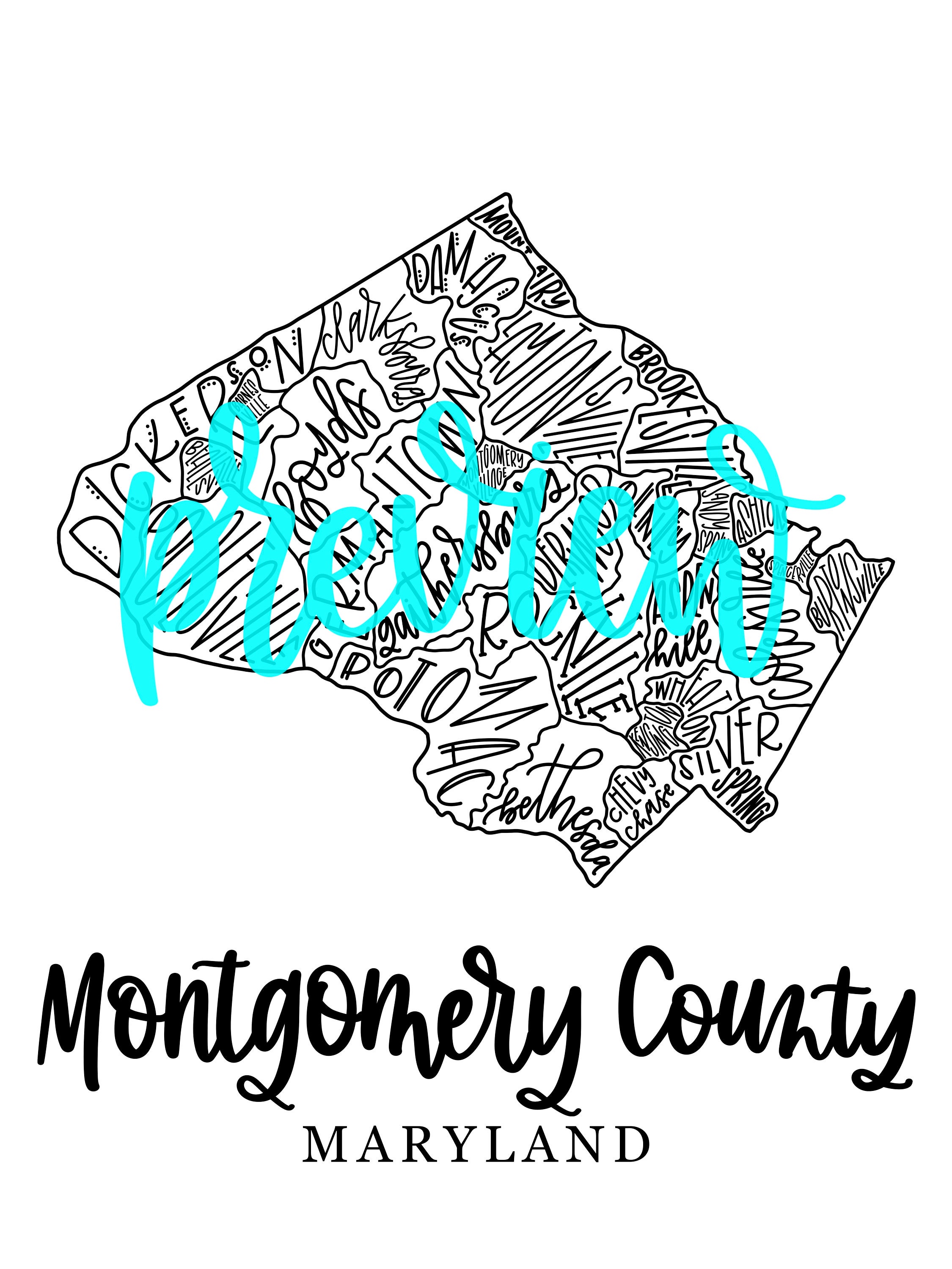 Montgomery County MD Map | Etsy
