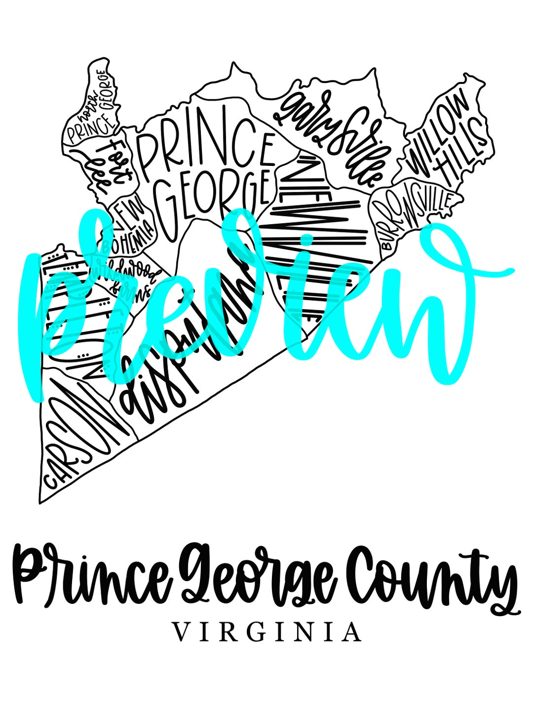 Prince George County, VA Map (Download Now) - Etsy
