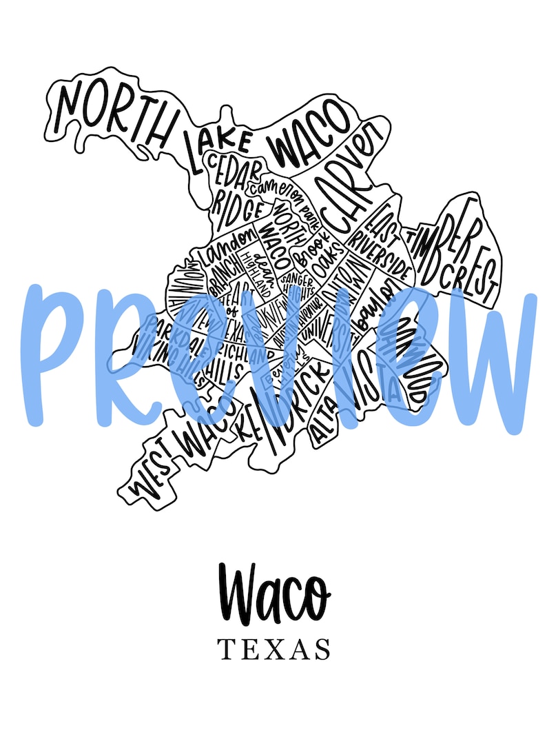 Waco, TX Neighborhood Map - Etsy