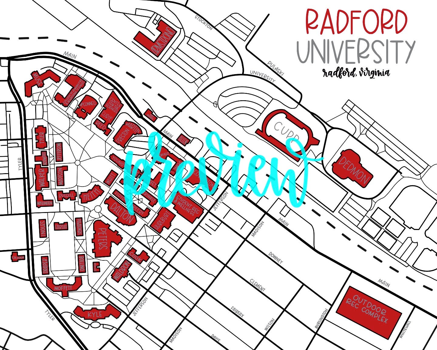 Radford University Campus Map - Etsy