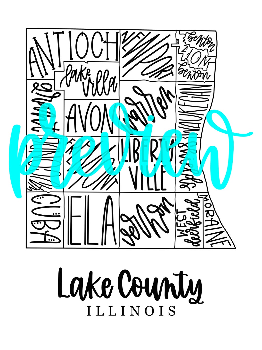 Lake County, IL Map - Etsy