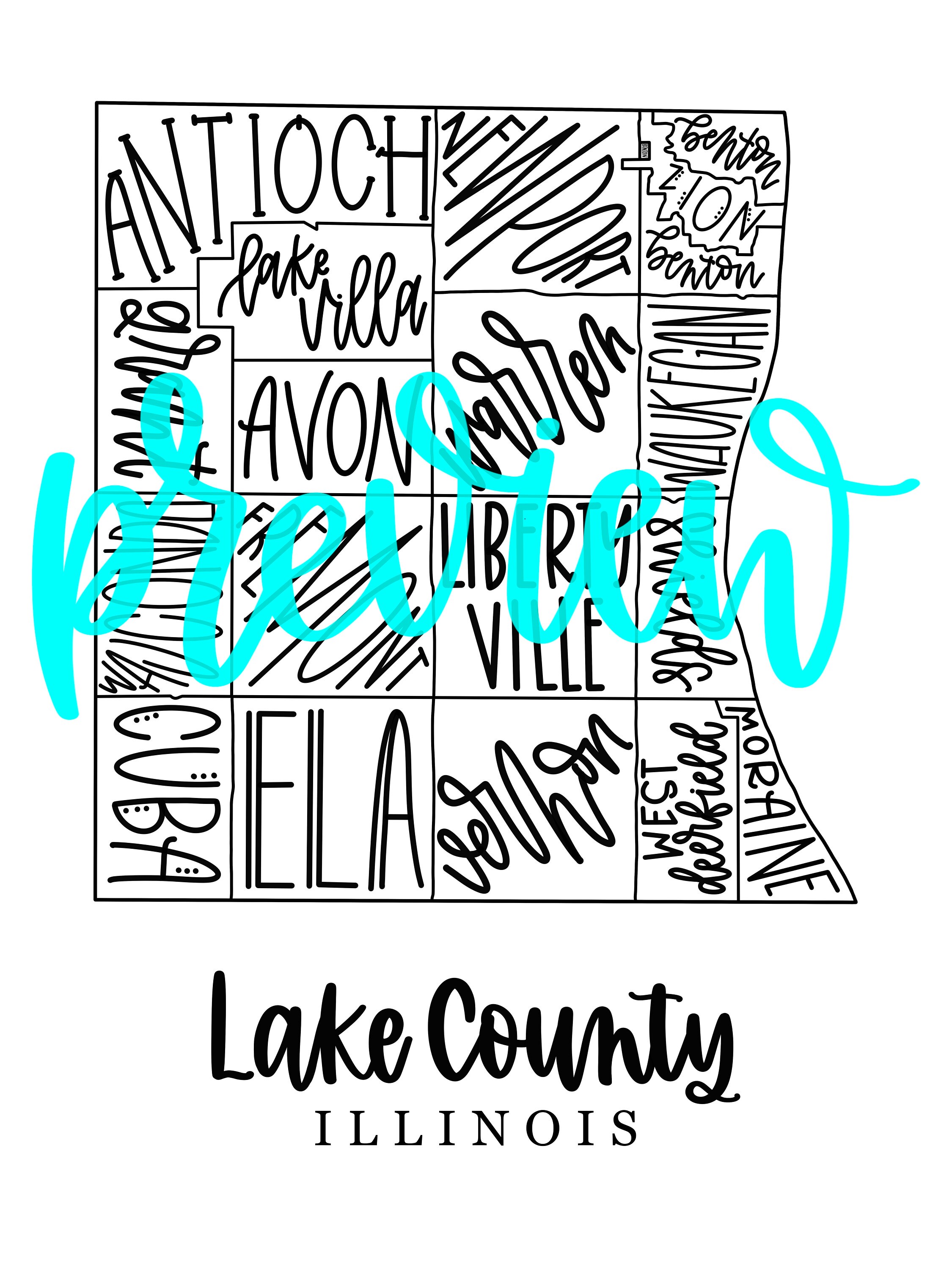 Lake County, IL Map - Etsy
