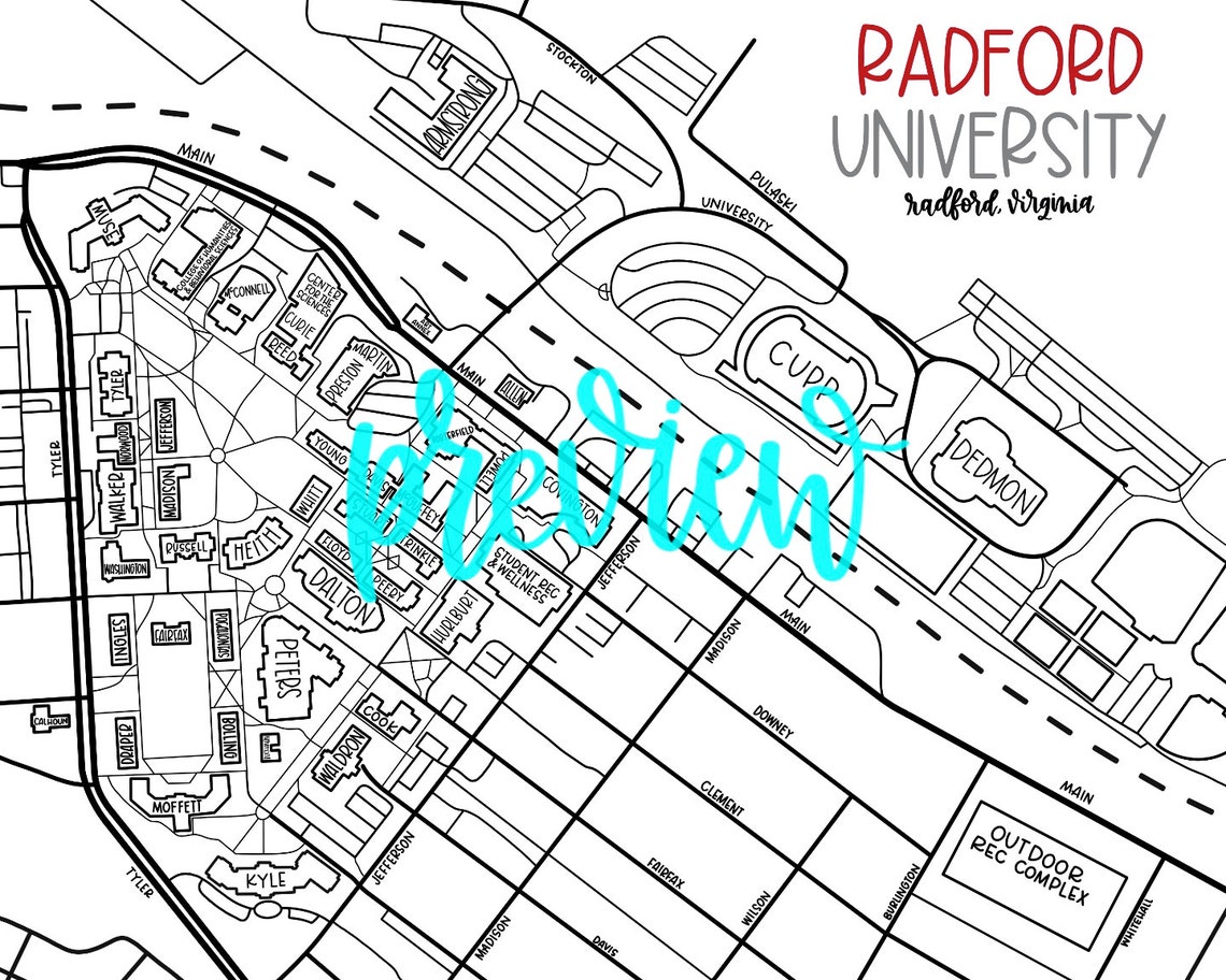 Radford University Campus Map - Etsy