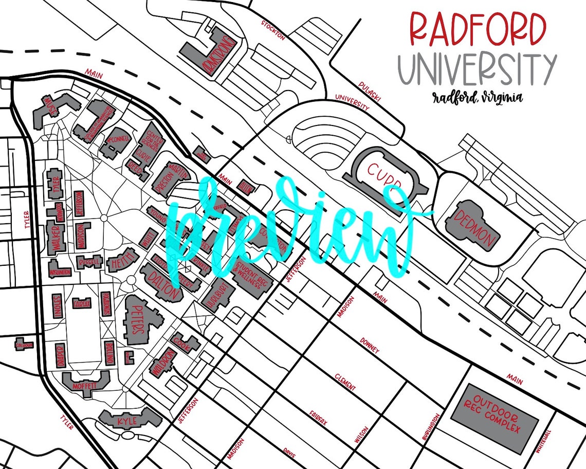 Radford University Campus Map - Etsy