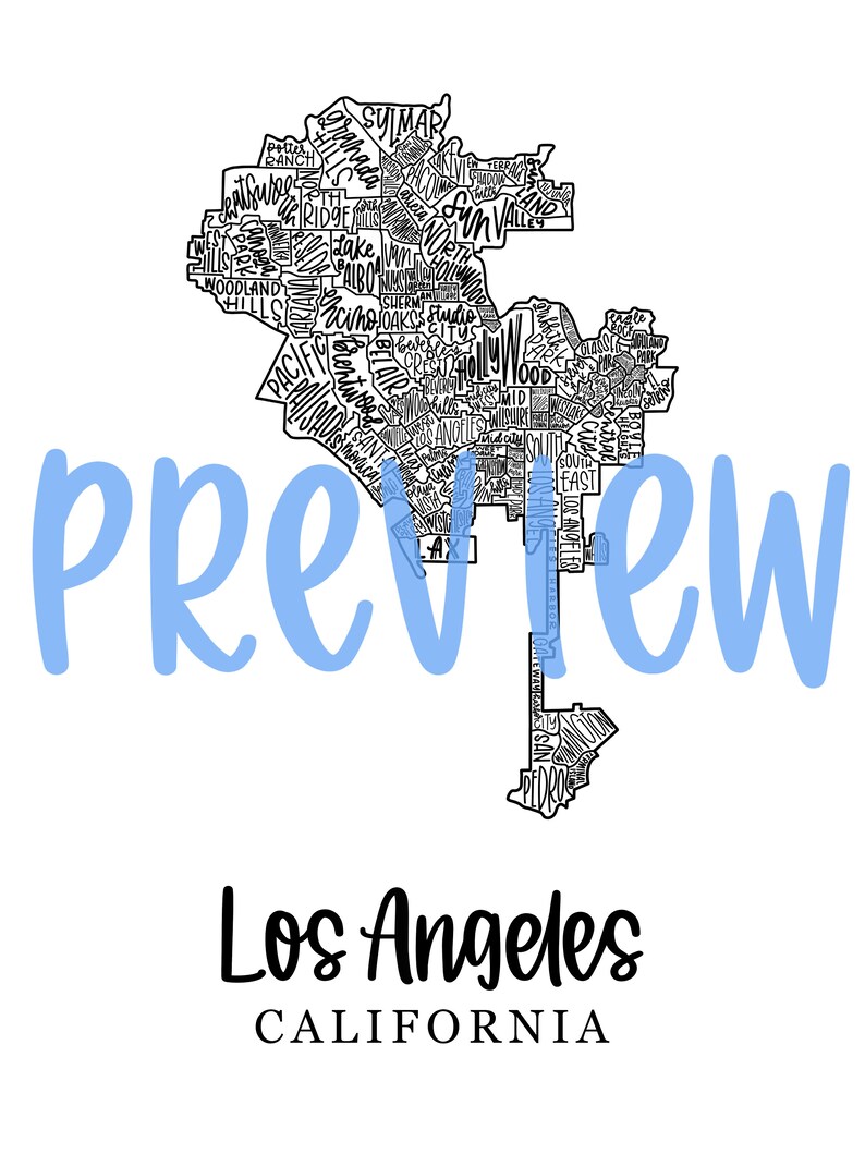 Los Angeles, CA Neighborhood Map - Etsy