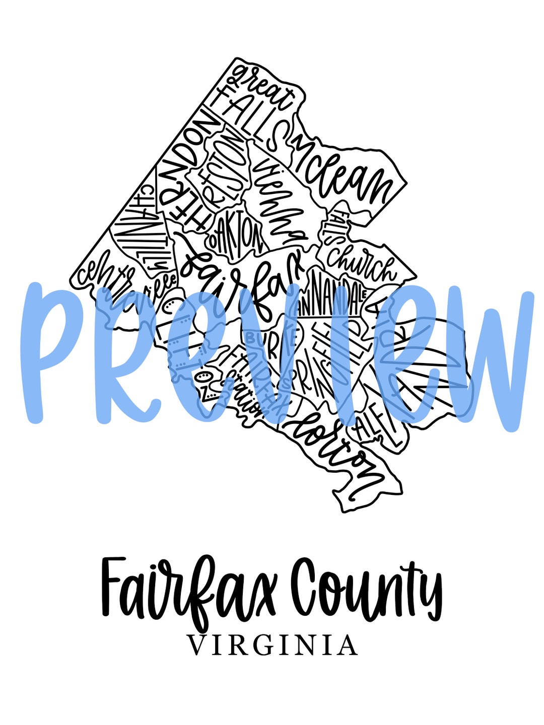 Fairfax County, VA Map - Etsy