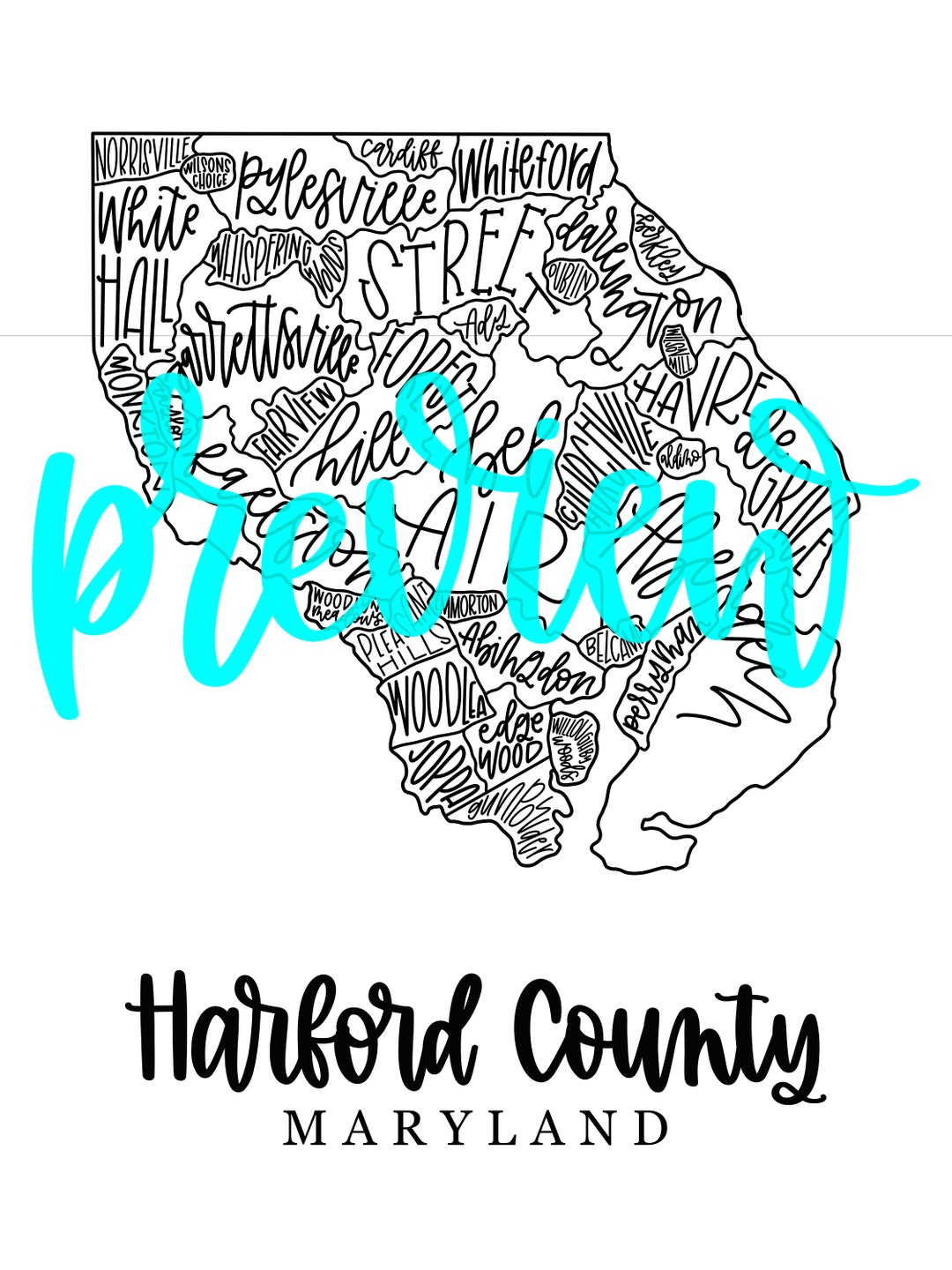 Harford County MD Map - Etsy
