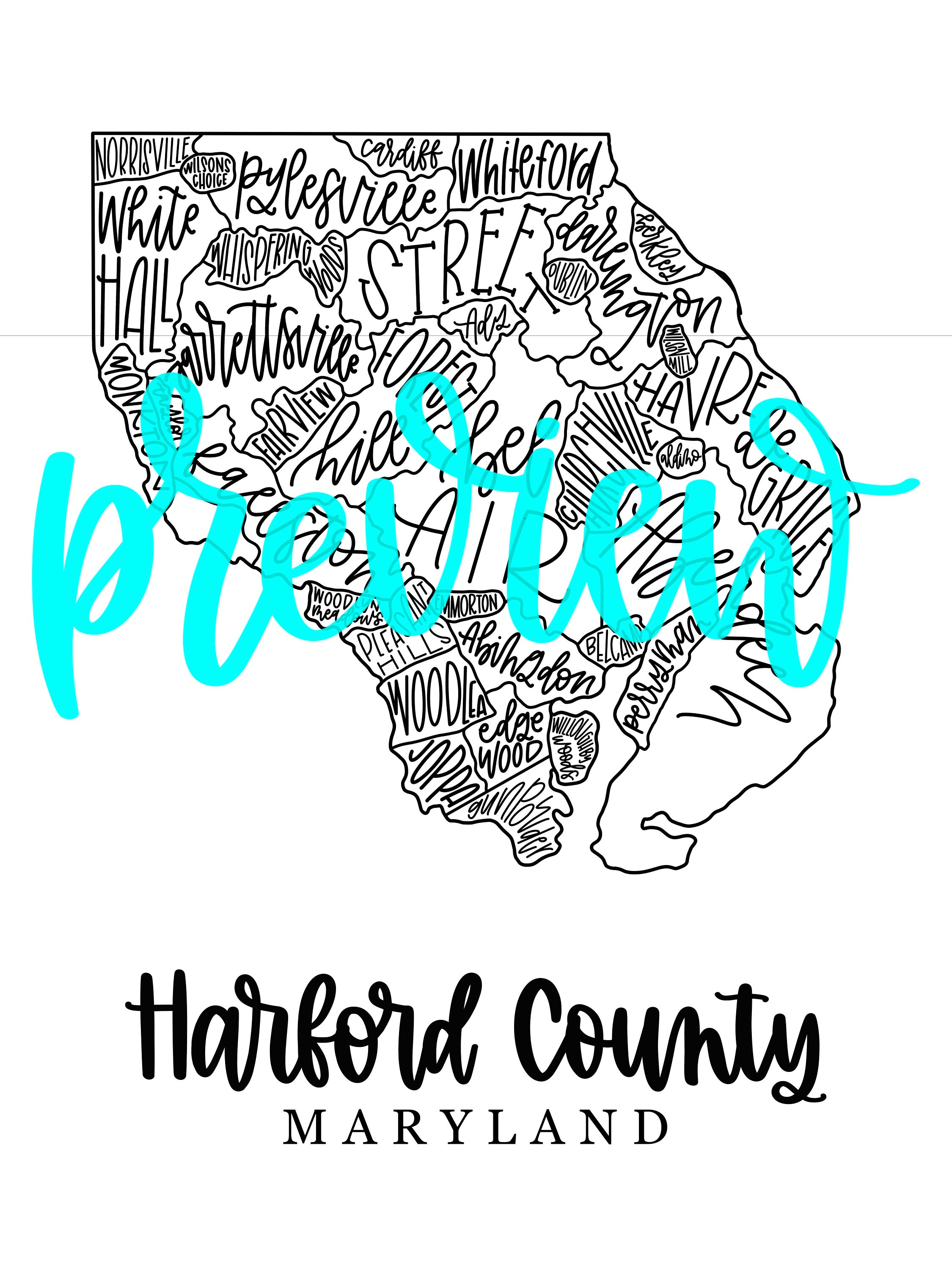 Harford County MD Map - Etsy