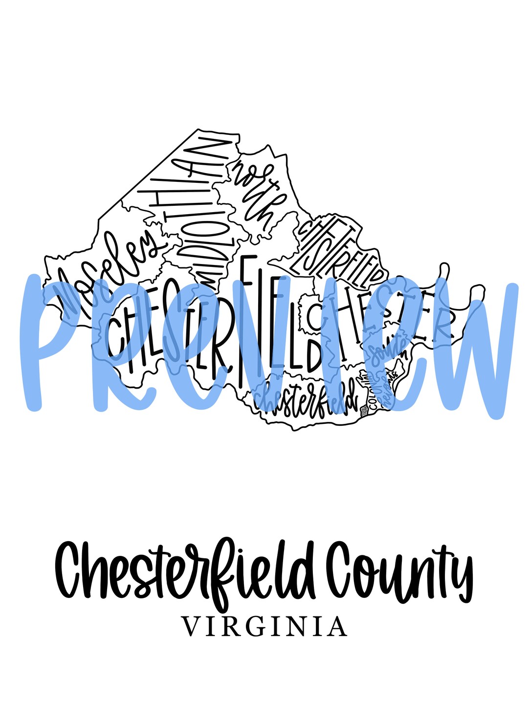 Chesterfield County, VA Map - Etsy