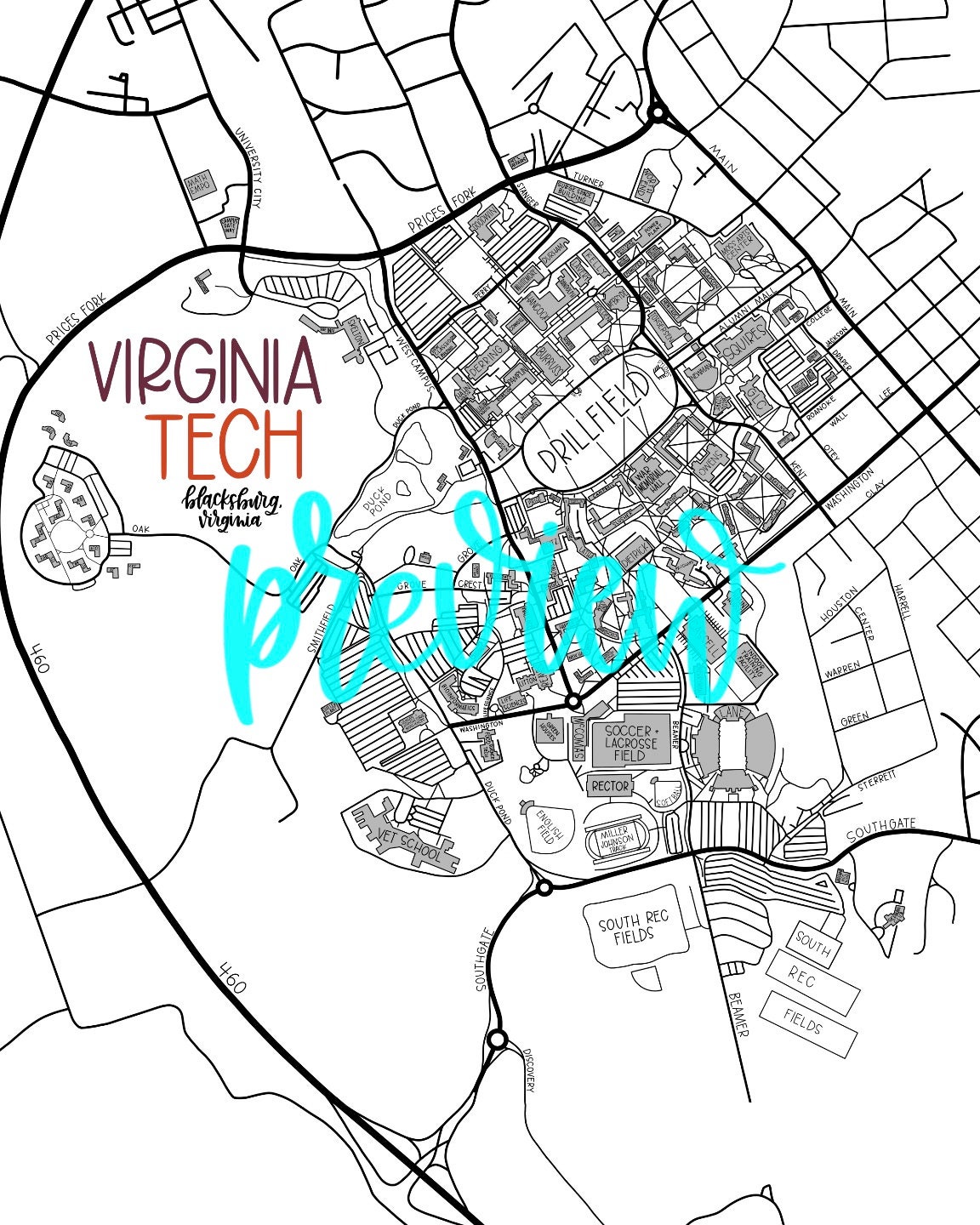 Virginia Tech Campus Map - Etsy