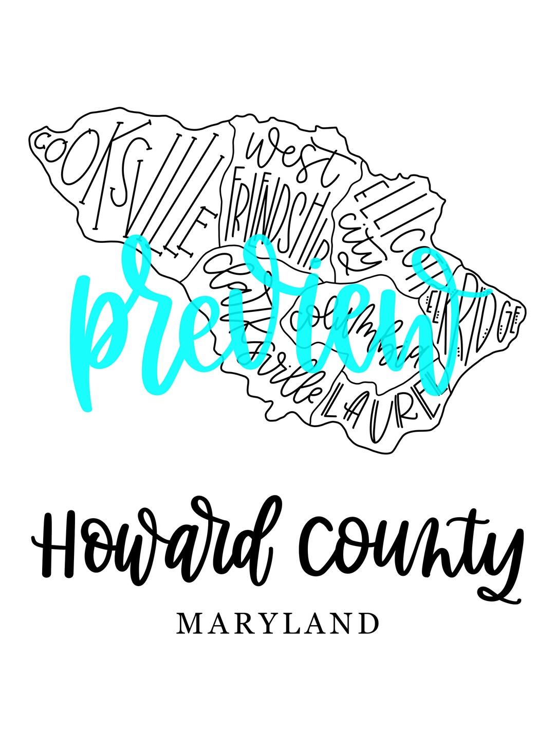 Howard County, MD Map - Etsy