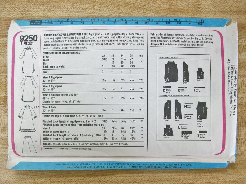 Vintage Simplicity Pattern 9250 Complete and Uncut Nightgown, Pajamas ...