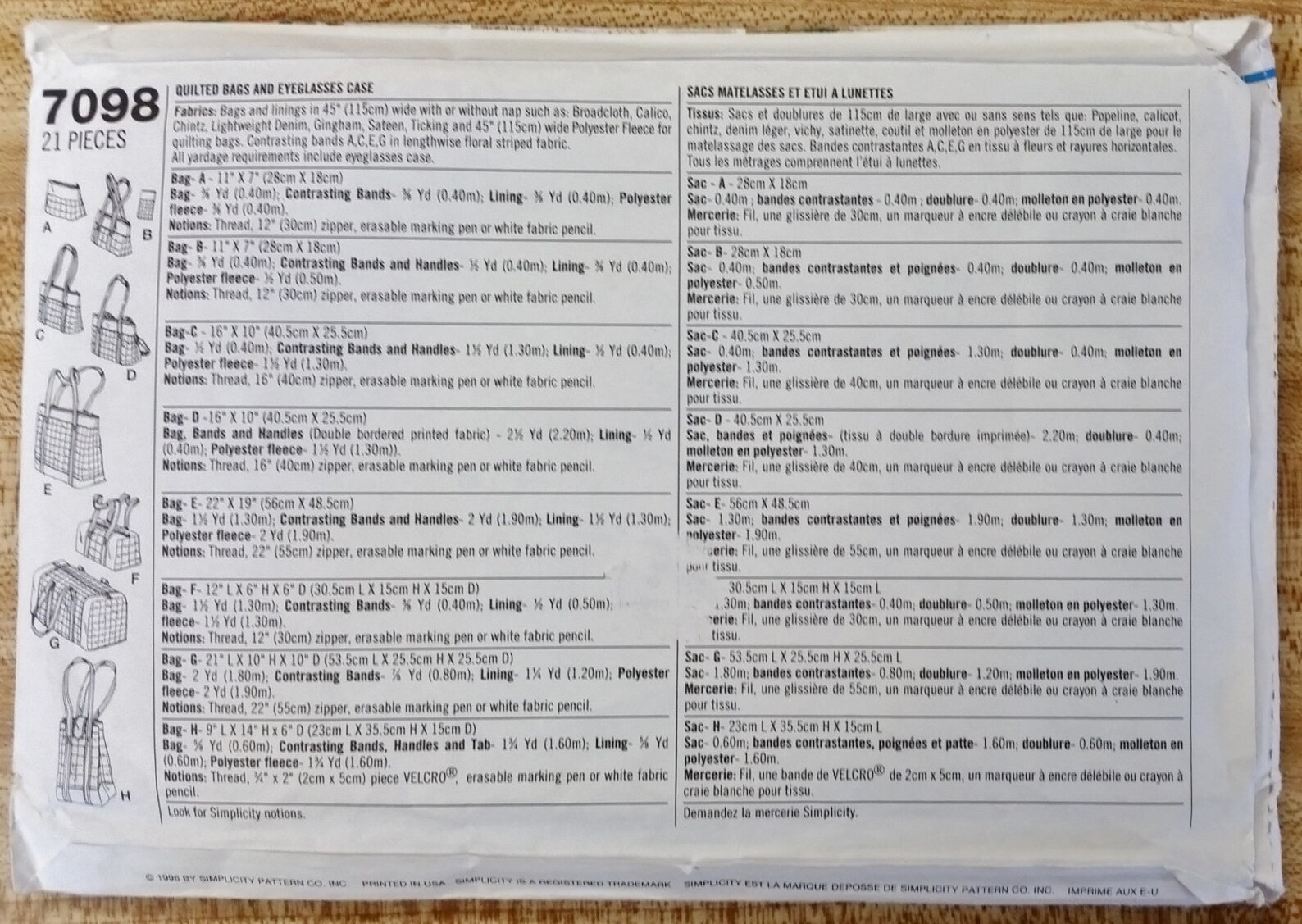 Vintage Simplicity Pattern 7098 - Complete and Uncut - Bag Variations ...