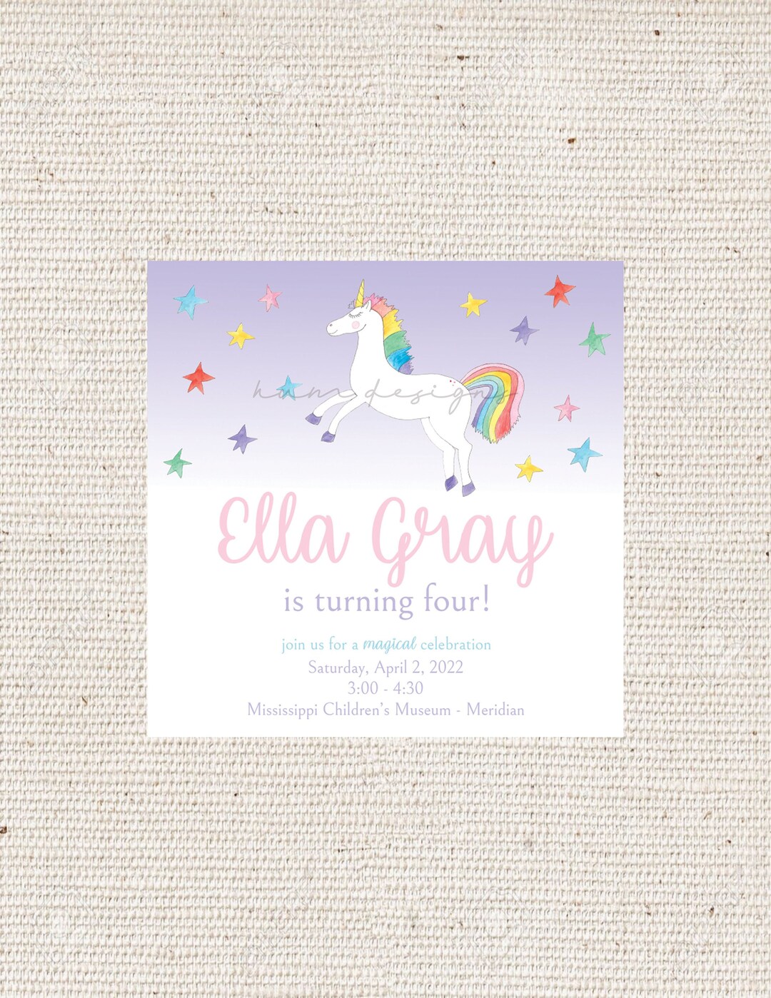 Rainbow Unicorn Ombre Birthday Invitation | Stars | Watercolor - Etsy
