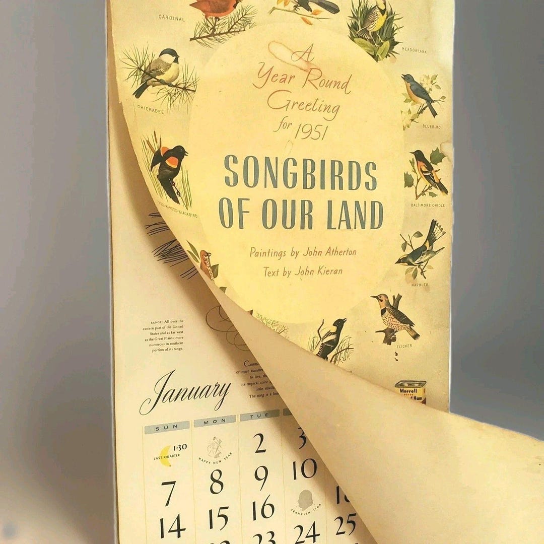 1951 Morrell Meats Advertising Wall Calendar Songbirds of Our Land ...