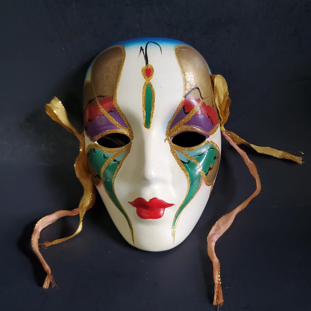 1980's Harlequin Fantasy Mask Hanging Wall Art, Vintage Pantomime Hand ...