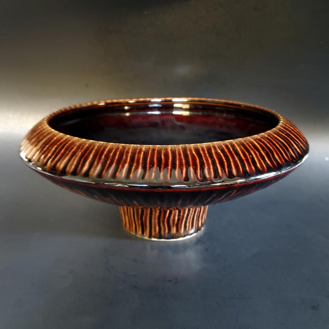 MCM Modern Design Ribbed Pedestal Console Bowl, Footed Midcentury ...