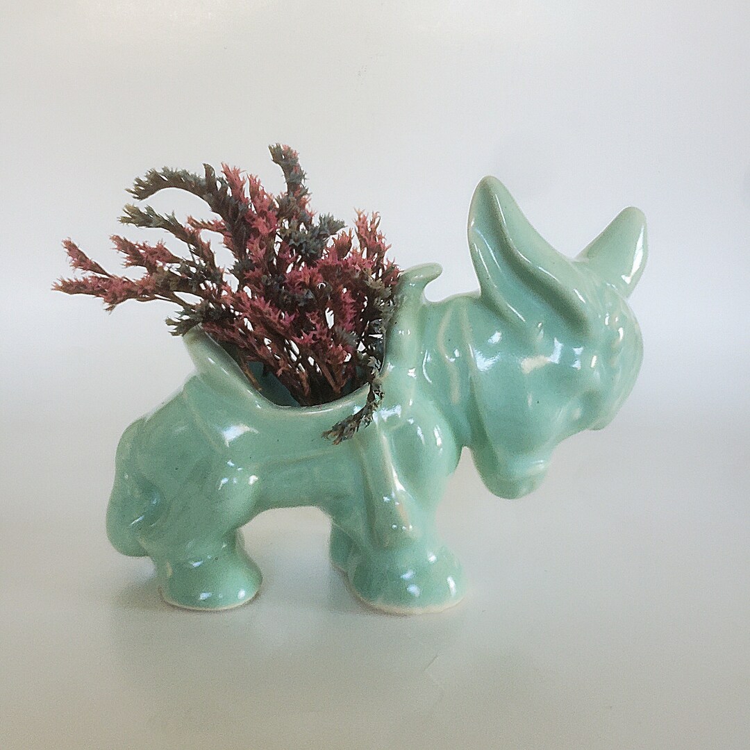 Figural Green Donkey Planter, Vintage Whimsical Burro Plant Holder ...