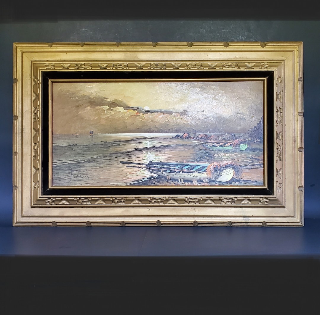 Original Amelia Soria Art Work Oil on Canvas Painting Boats on Italian ...