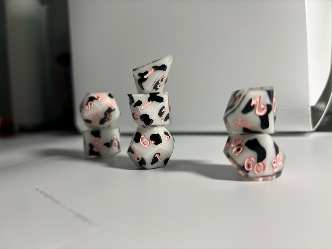 Bessie Dnd Dice Set With White Background and Cow Decals Handmade Resin ...