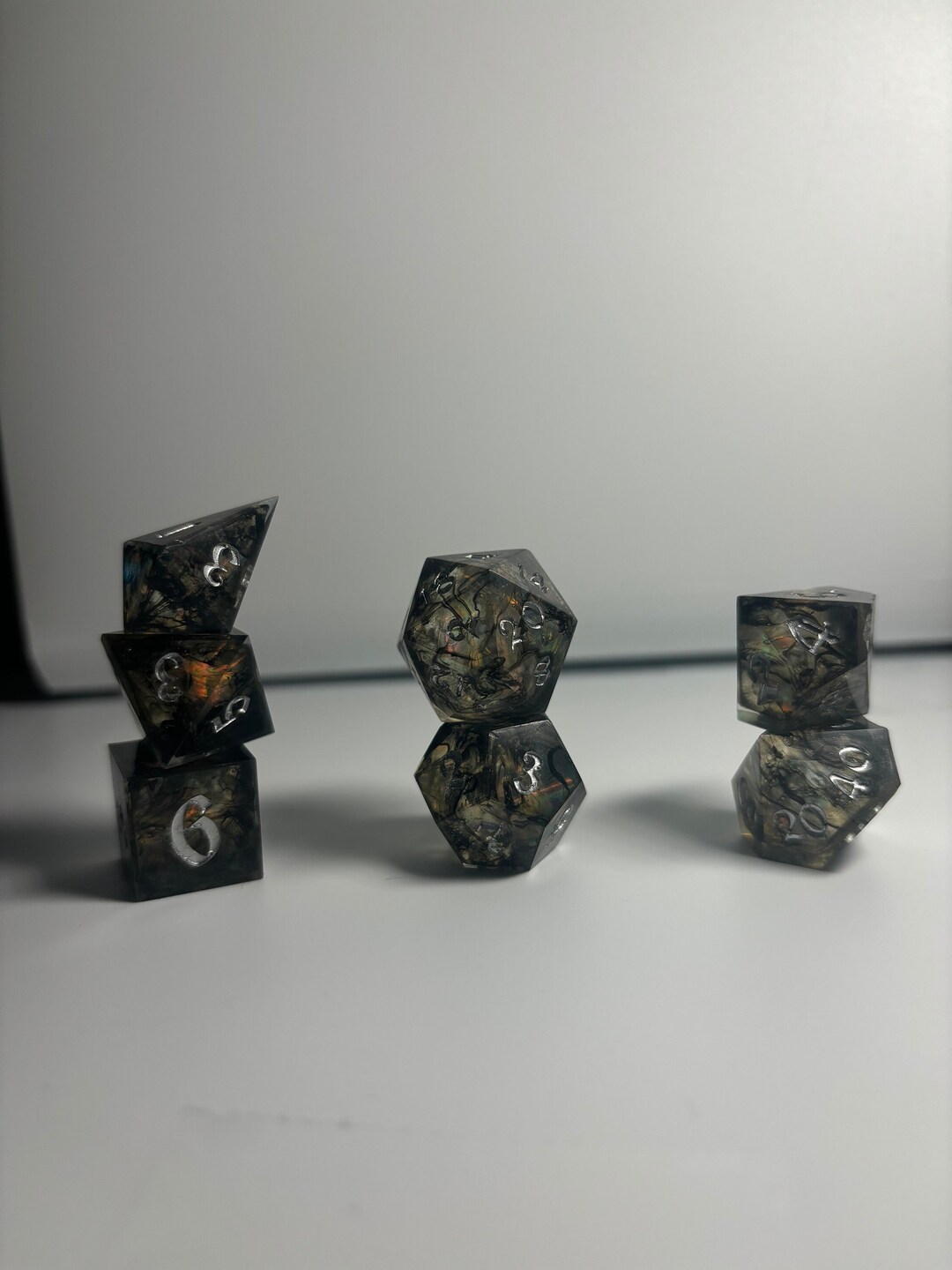 A Light Within Dnd Dice Set, Opalescent With Water-marbled Black Ink ...
