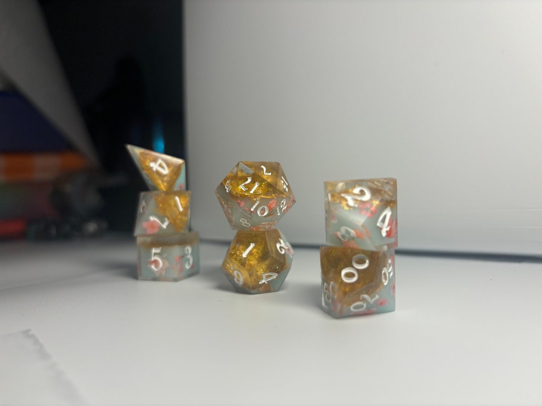 Arizona Treasure Dnd Geode Dice Set, Teal, Sakura, and Gold Handmade ...