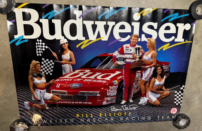 Vintage 1990s Bill Elliott / Budweiser Racing Poster (28x20) - Etsy