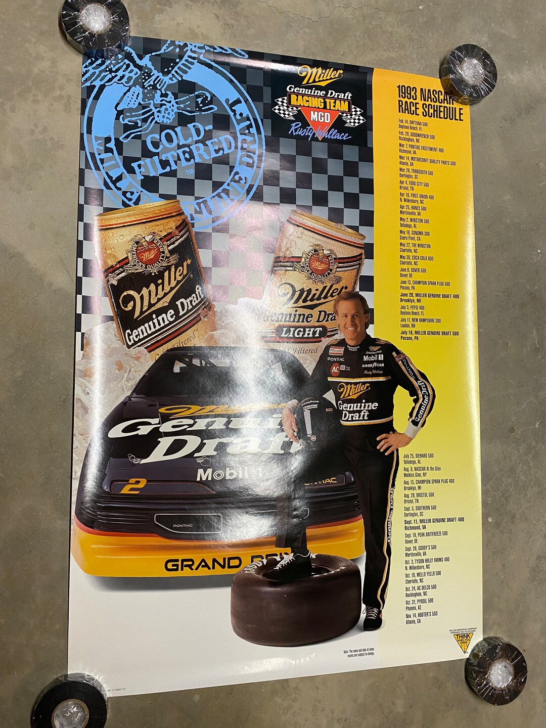 Vintage 1990s Rusty Wallace / MGD Miller Beer Racing Poster - (30x20 ...